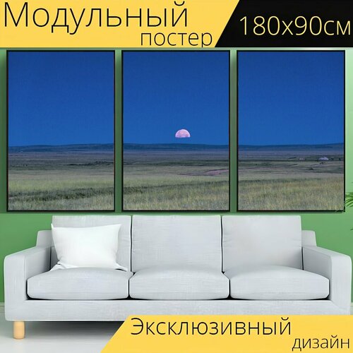 Модульный постер "Пейзаж, монголия, равнины" 180 x 90 см. для интерьера