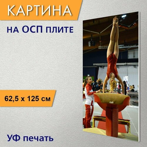 Вертикальная картина на ОСП "Гимнастический, спортивное, соревнование" 62x125 см. для интерьериа