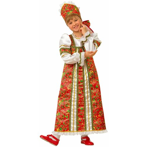 Карнавальный костюм для девочки "Алёнушка" размер 140 - 36, цвет красный с принтом