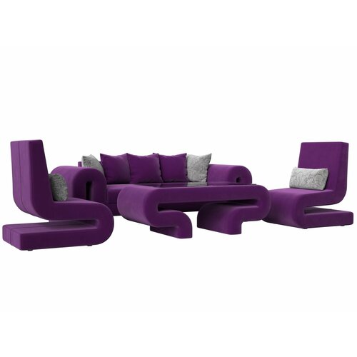 Набор Волна-2 (стол, диван, 2 кресла), Микровельвет фиолетовый