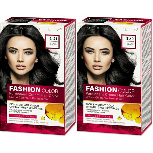 Rubella Стойкая крем-краска для волос Fashion Color 1.0 Черный, 50 мл, 2 шт /