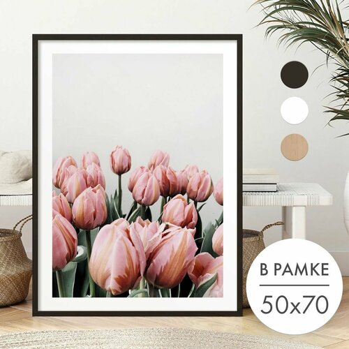 Плакат Постер 50х70 В рамке "Розовые тюльпаны" для интерьера