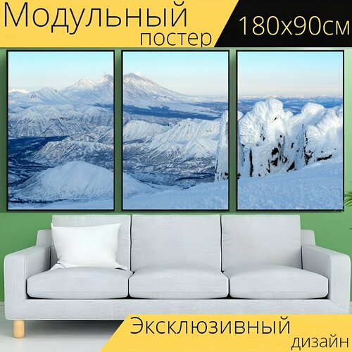 Модульный постер "Снег, зима, мороз" 180 x 90 см. для интерьера
