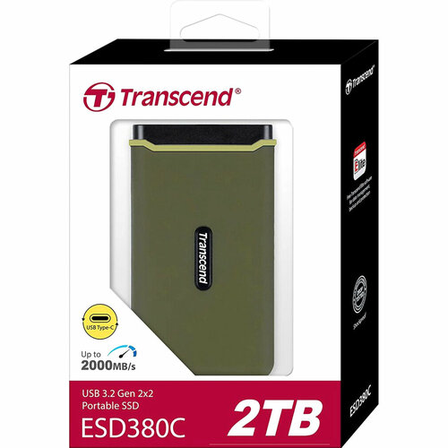 Твердотельный накопитель Transcend Portable SSD ESD380C, 2000GB, Type-C, USB 3.2 Gen2, R/W 2000/2000MB/s, 97x54x13mm, два кабеля в комплекте