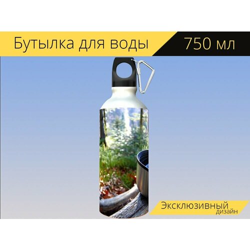 Бутылка фляга для воды "Чай, горы, термос" 750 мл. с карабином и принтом