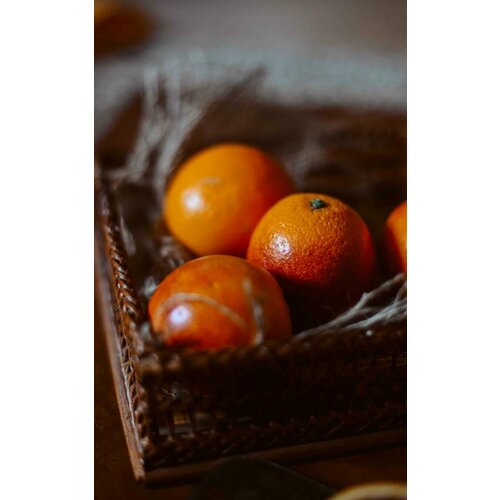 Картина на холсте 60x110 LinxOne "Апельсины, фрукты, цитрус, корзинка" интерьерная для дома / на стену / на кухню / с подрамником