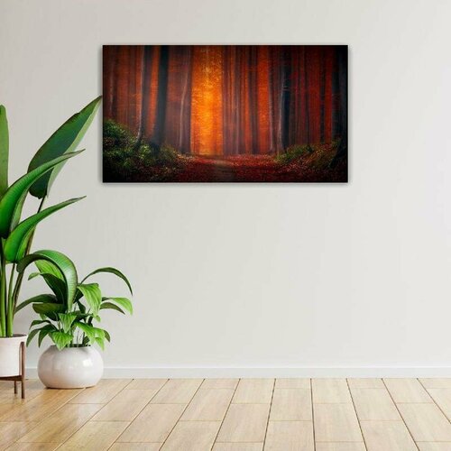 Картина на холсте 60x110 LinxOne "Деревья природа лес дорожка" интерьерная для дома / на стену / на кухню / с подрамником