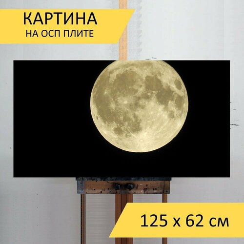 Картина на ОСП 125х62 см. "Луна, ночь, полнолуние" горизонтальная, для интерьера, с креплениями