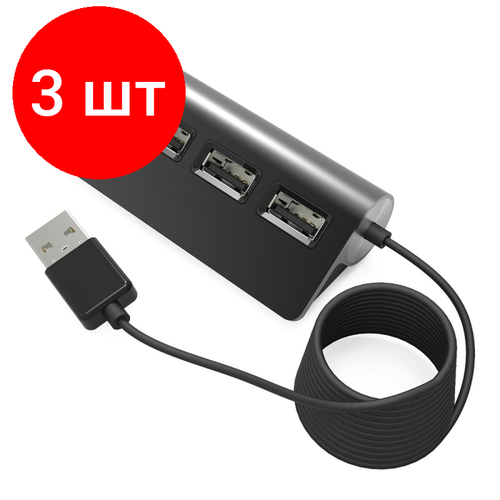 Комплект 3 штук, Разветвитель USB Ritmix CR-2400 Black (USB хаб) 4 порта USB (15118095)