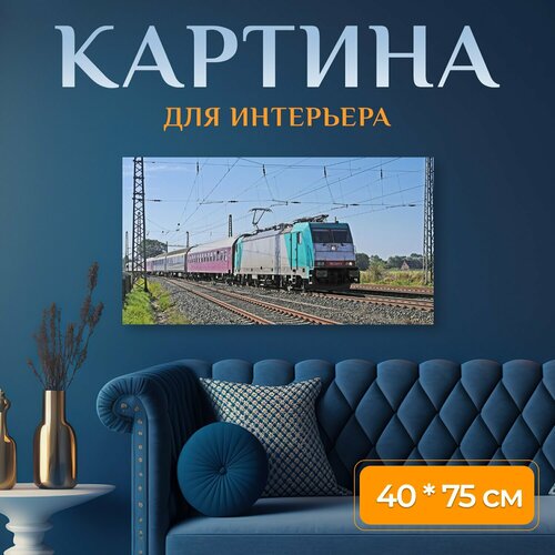 Картина на холсте "Чартерный поезд, специальный поезд, частная железная дорога" на подрамнике 75х40 см. для интерьера