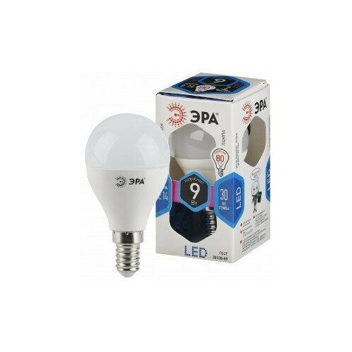 Светодиодная LED лампа ЭРА стандарт шар P45 E14 9W(720lm) 4000K 4K 88x45 P45-9w-840-E14 6788 (упаковка 12 штук)
