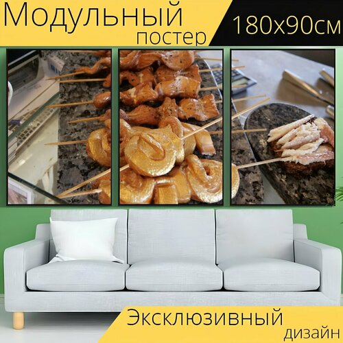 Модульный постер "Еда, вкусный, рыбы" 180 x 90 см. для интерьера