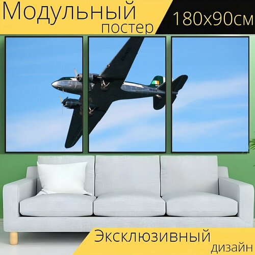 Модульный постер "Авиашоу, небо, авиация" 180 x 90 см. для интерьера