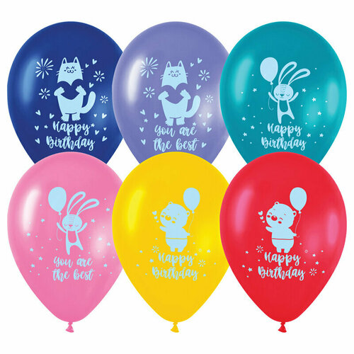 Воздушные шары, 25шт, М12/30см, MESHU "Happy birthday", пастель, ассорти, 2 штуки