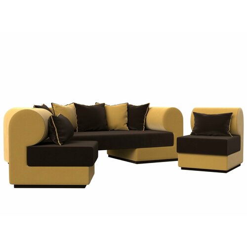 Набор Кипр-3 (диван, 2 кресла), Микровельвет коричневый и желтый