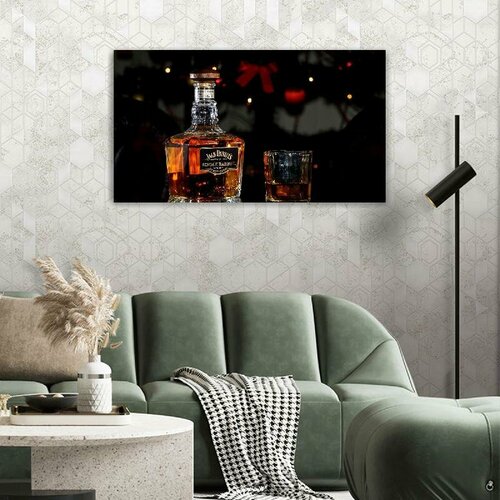 Картина на холсте 60x110 LinxOne "Бутылка виски Jack Daniels с" интерьерная для дома / на стену / на кухню / с подрамником