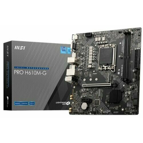 Материнская плата mATX MSI PRO H610M-G (LGA1700, H610, 2*DDR5, 4*SATA 6G, M.2, 7.1Ch, 2*PCIE, Glan, 2*USB 3.2, 4*USB 2.0, VGA, HDMI, DP)