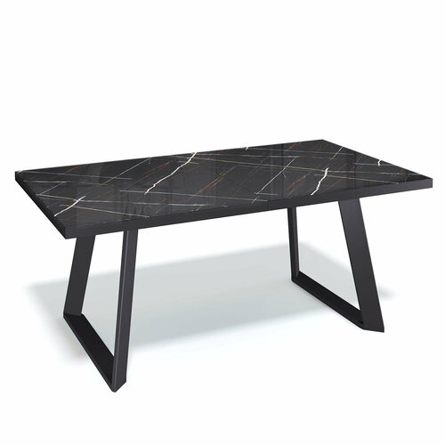 Стол обеденный, кухонный раздвижной KENNER PL1400 черный/стекло камень черный