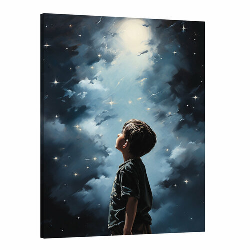 Интерьерная картина 50х70 "Мальчик и луна"