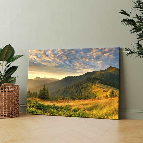 Картина на холсте (Природа горы лес пейзаж) 60x80 см. Интерьерная, на стену.