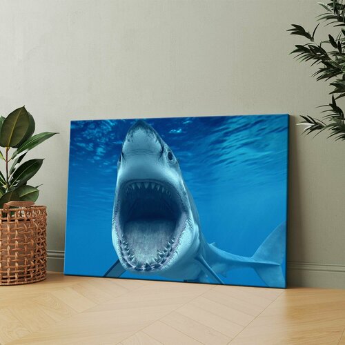 Картина на холсте (Большая белая акула с открытой пастью) 20x30 см. Интерьерная, на стену.
