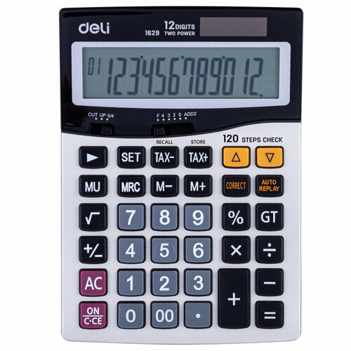 Калькулятор настольный комп. Deli E1629,12-р, дв. пит,181x130мм, мет, серебр