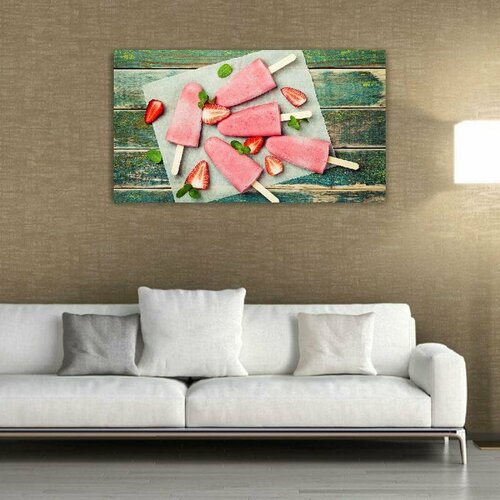 Картина на холсте 60x110 LinxOne "Фруктовое клубничное мороженое" интерьерная для дома / на стену / на кухню / с подрамником