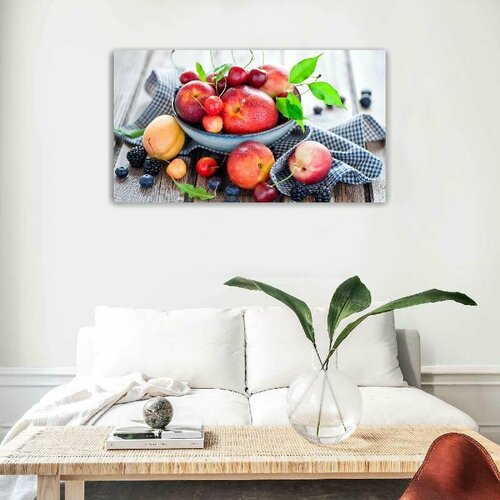 Картина на холсте 60x110 LinxOne "Ягоды натюрморт нектарины" интерьерная для дома / на стену / на кухню / с подрамником