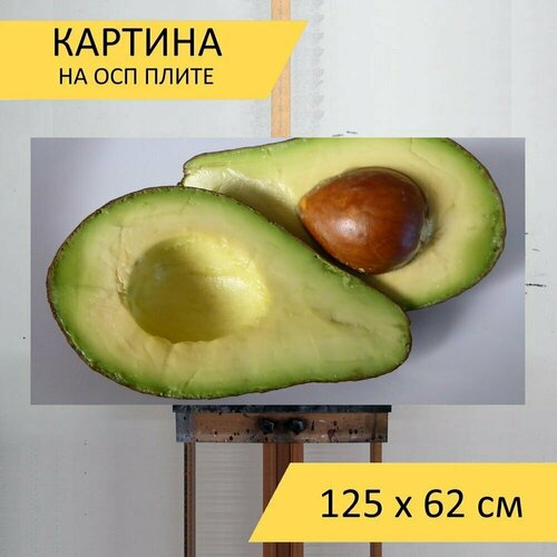 Картина на ОСП 125х62 см. "Авокадо, фрукты, еда" горизонтальная, для интерьера, с креплениями