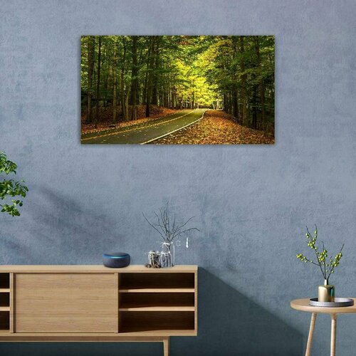 Картина на холсте 60x110 LinxOne "Letchworth State Park осень дорога" интерьерная для дома / на стену / на кухню / с подрамником