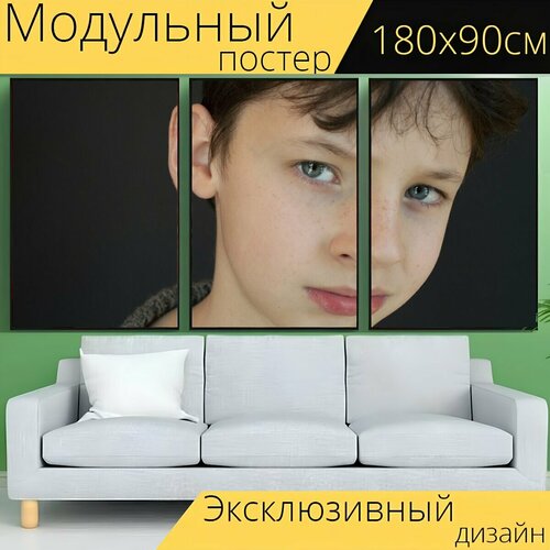 Модульный постер "Мальчик, ребенок, лицо" 180 x 90 см. для интерьера