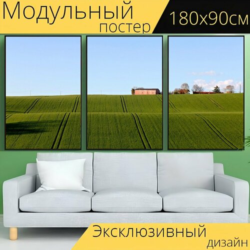 Модульный постер "Поле, сельское хозяйство, ферма" 180 x 90 см. для интерьера
