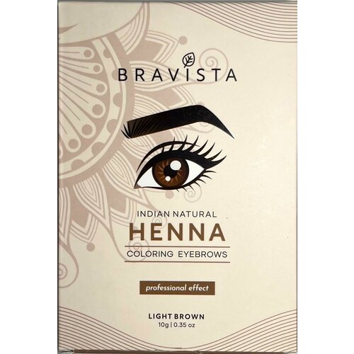Indian natural HENNA, coloring eyebrows, LIGHT BROWN, Bravista (Индийская натуральная ХНА, краска для бровей, светло-коричневый, Брависта), 10 г.