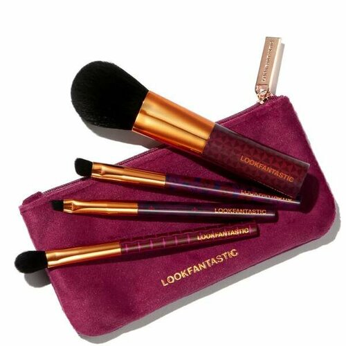 Набор кистей для макияжа в бархатной косметичке LOOKFANTASTIC 4-piece Makeup Brush Set and Velvet Pouch