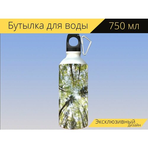 Бутылка фляга для воды "Дерево, древесина, лес" 750 мл. с карабином и принтом