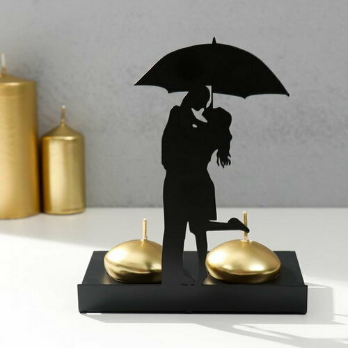 Подсвечник металл на 2 свечи "Свидание под зонтом" чёрный 14.5х12х6.8 см