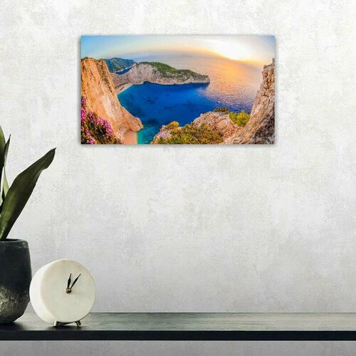 Картина на холсте 60x110 LinxOne "Пляж Навагио на закате" интерьерная для дома / на стену / на кухню / с подрамником
