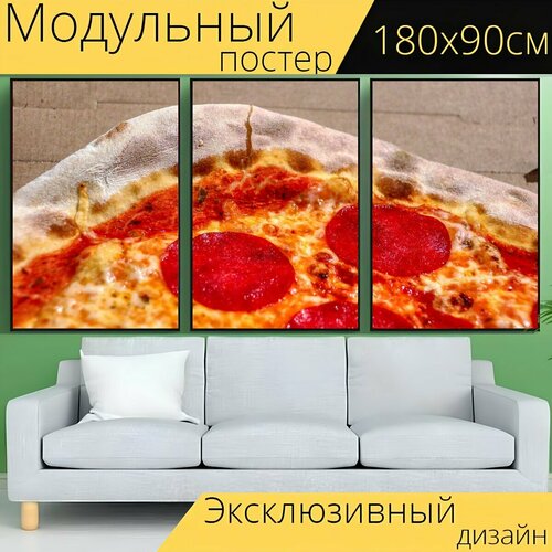 Модульный постер "Пицца, салями, жир" 180 x 90 см. для интерьера
