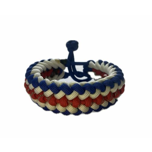Славянский оберег, плетеный браслет "Триколор-Свет", 1 шт., размер 7.5 см, размер one size, диаметр 6.5 см, красный, синий