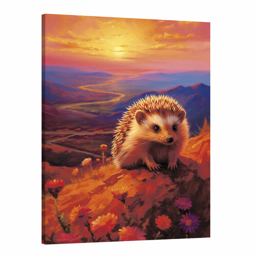 Интерьерная картина 50х70 "Ежик и солнечный закат"