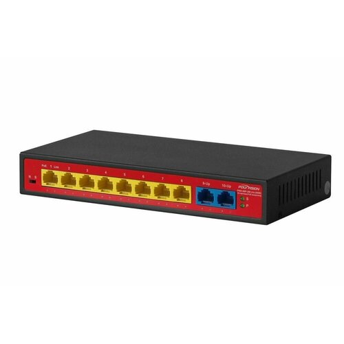 10-портовый неуправляемый коммутатор с функцией PoE PND-08P-2M Lite (95W)