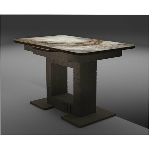 Обеденный стол Триумф серый камень+ коричневый камень ЛДСП/МДФ с ручным механизмом , фотопечатью, закаленным стеклом, для кухни, столовой, дома Н085 1240х750х760 Игни