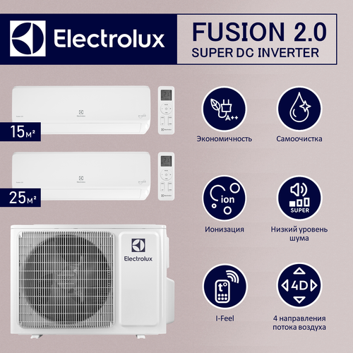 Мульти сплит система на 2 комнаты Electrolux Fusion Invertor EACS/I-07 HMB+EACS/I-09 HMB|EACO/I-14-2/N8