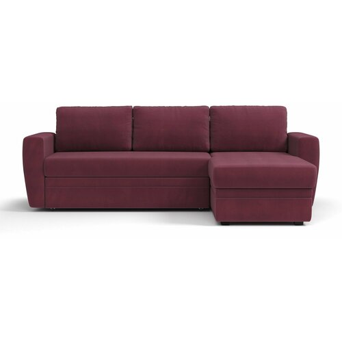 Угловой диван-кровать PUSHE раскладной Лакки, универсальный угол, велюр, бордовый Priority 385