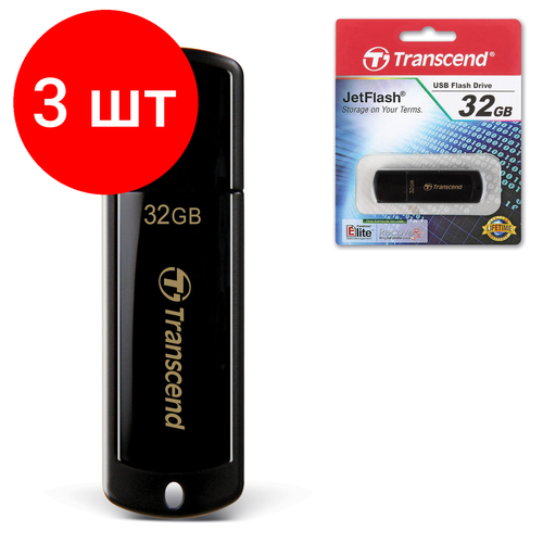 Комплект 3 шт, Флеш-диск 32 GB, TRANSCEND Jet Flash 350, USB 2.0, черный, TS32GJF350