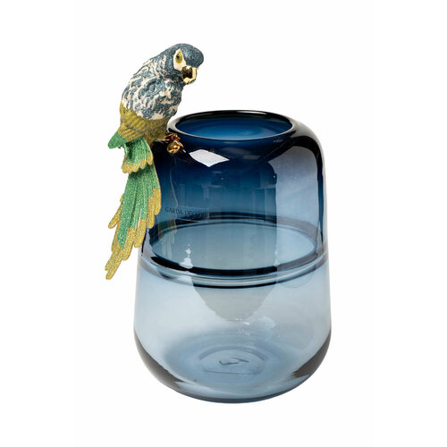Ваза стеклянная голубая с попугаем (55RV6111S)
