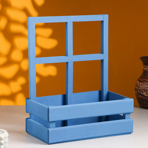 Кашпо деревянное 24×14×30 см "Оконная клумба", с ручкой, синий Дарим Красиво