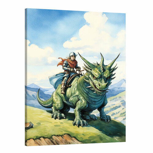 Интерьерная картина 50х70 "Зеленый дракон: путь героя"