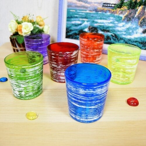 Набор стаканов, разноцветный, штрих, низкие, 250 мл, 6шт