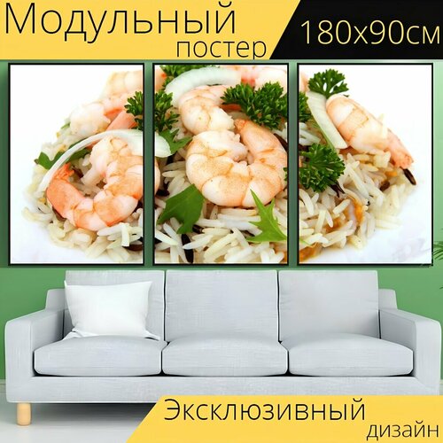 Модульный постер "Приготовленный, рыбы, еда" 180 x 90 см. для интерьера